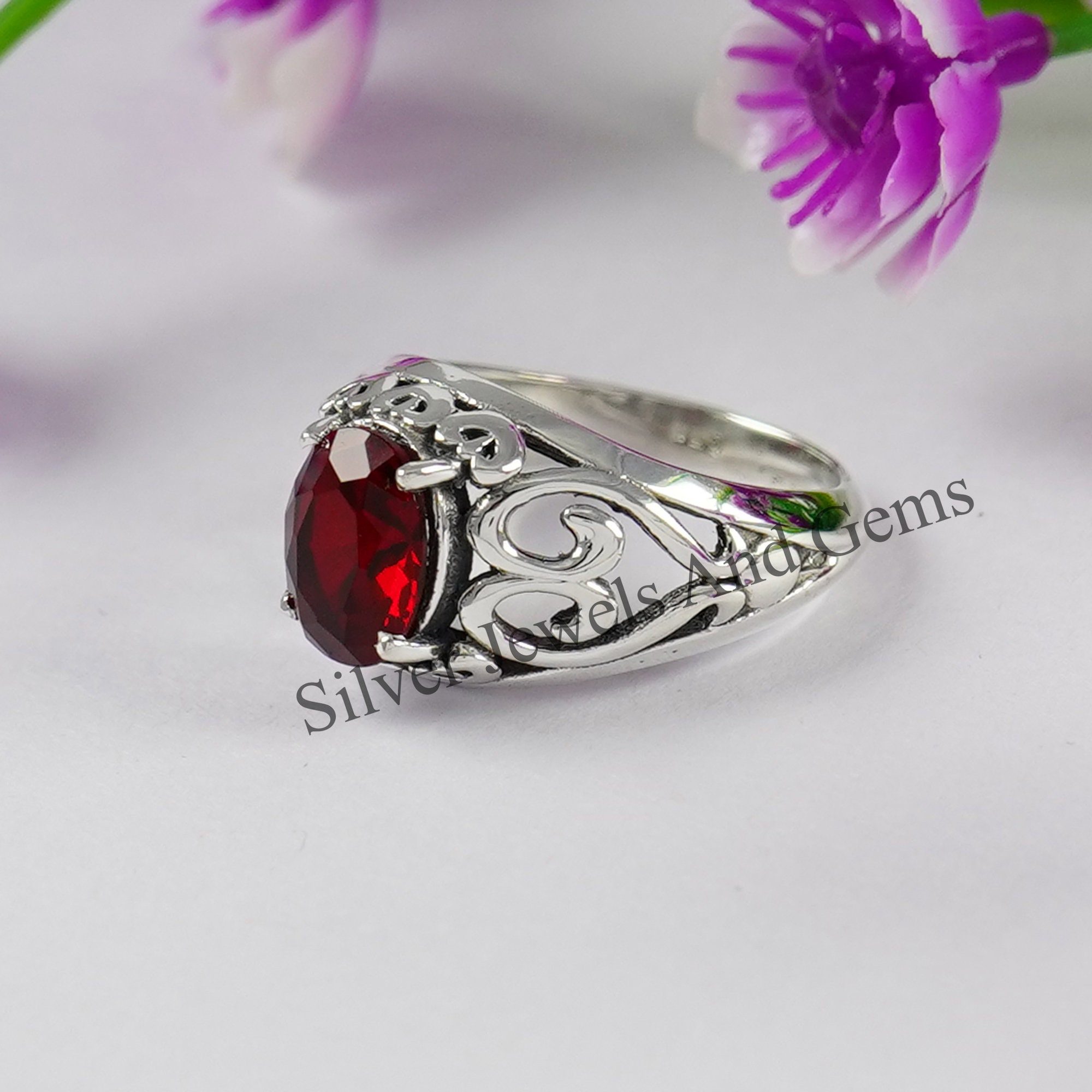 Natural Red Garnet Ring Handmade Ring 925 Sterling Silver - Etsy