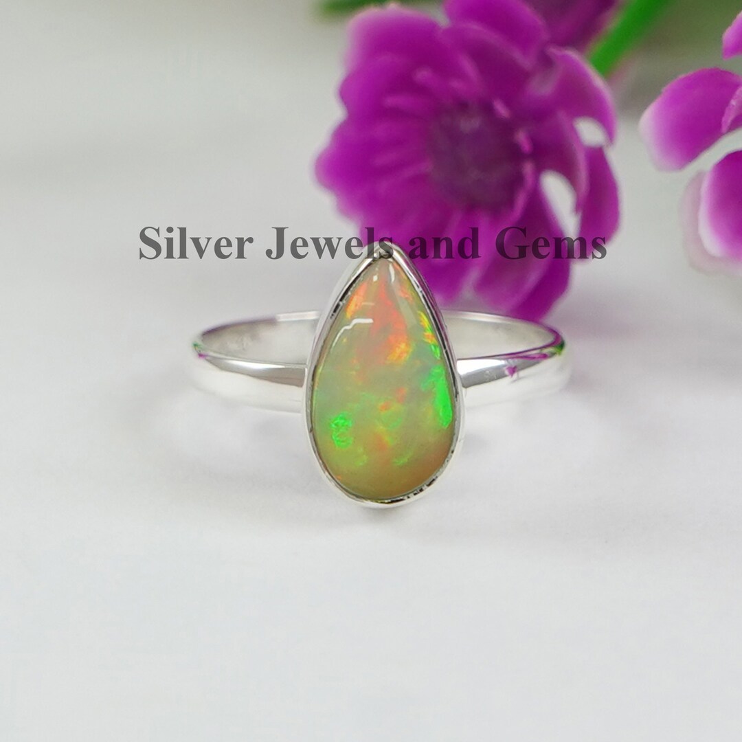 Natural Ethiopian Opal Ring Teardrop Opal Ring Gift for - Etsy