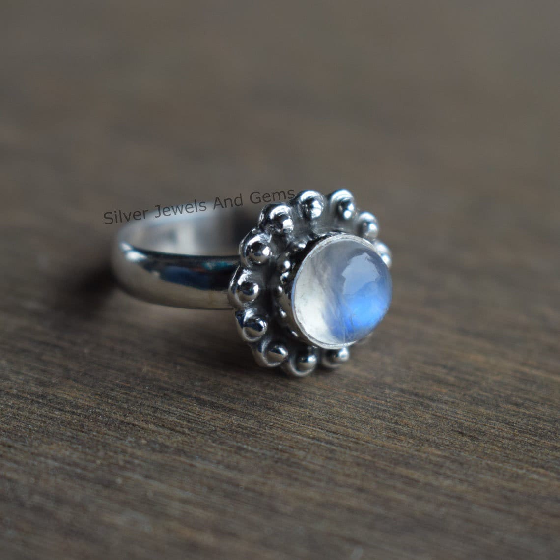 Round Moonstone Ring, Boho Ring, Blue Fire Moonstone Ring, Handmade ...