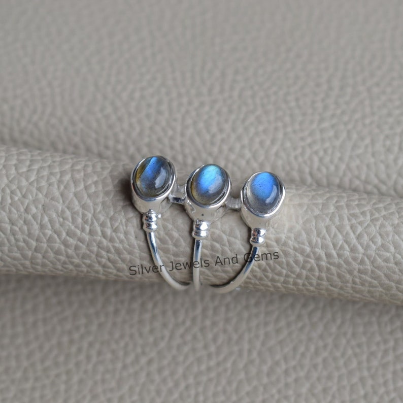 Blue Fire Labradorite Sterling Silver Ring, Multi Stone Triple Band - Etsy