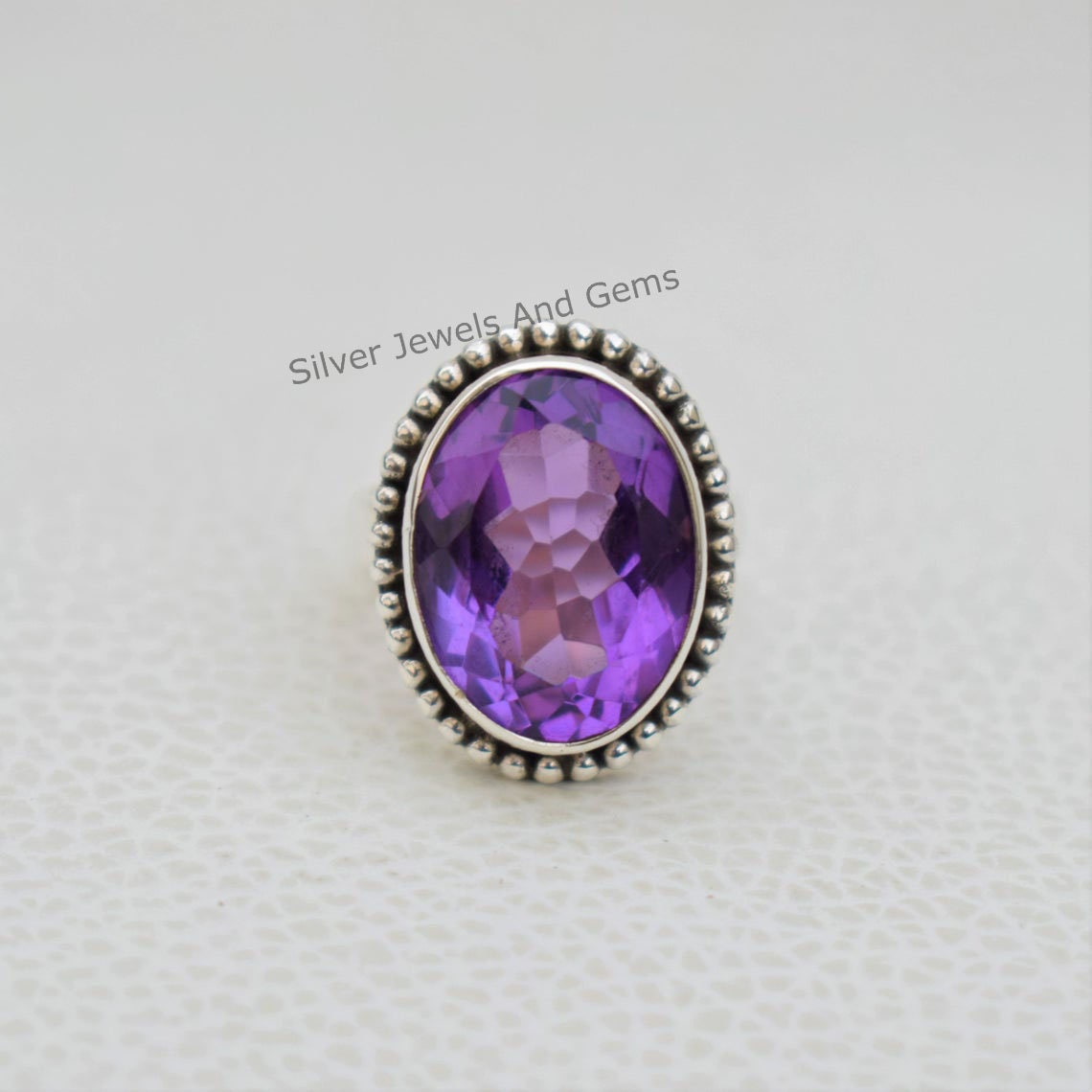 Oval Amethyst Ring Natural Stone Ring 925 Sterling Silver - Etsy