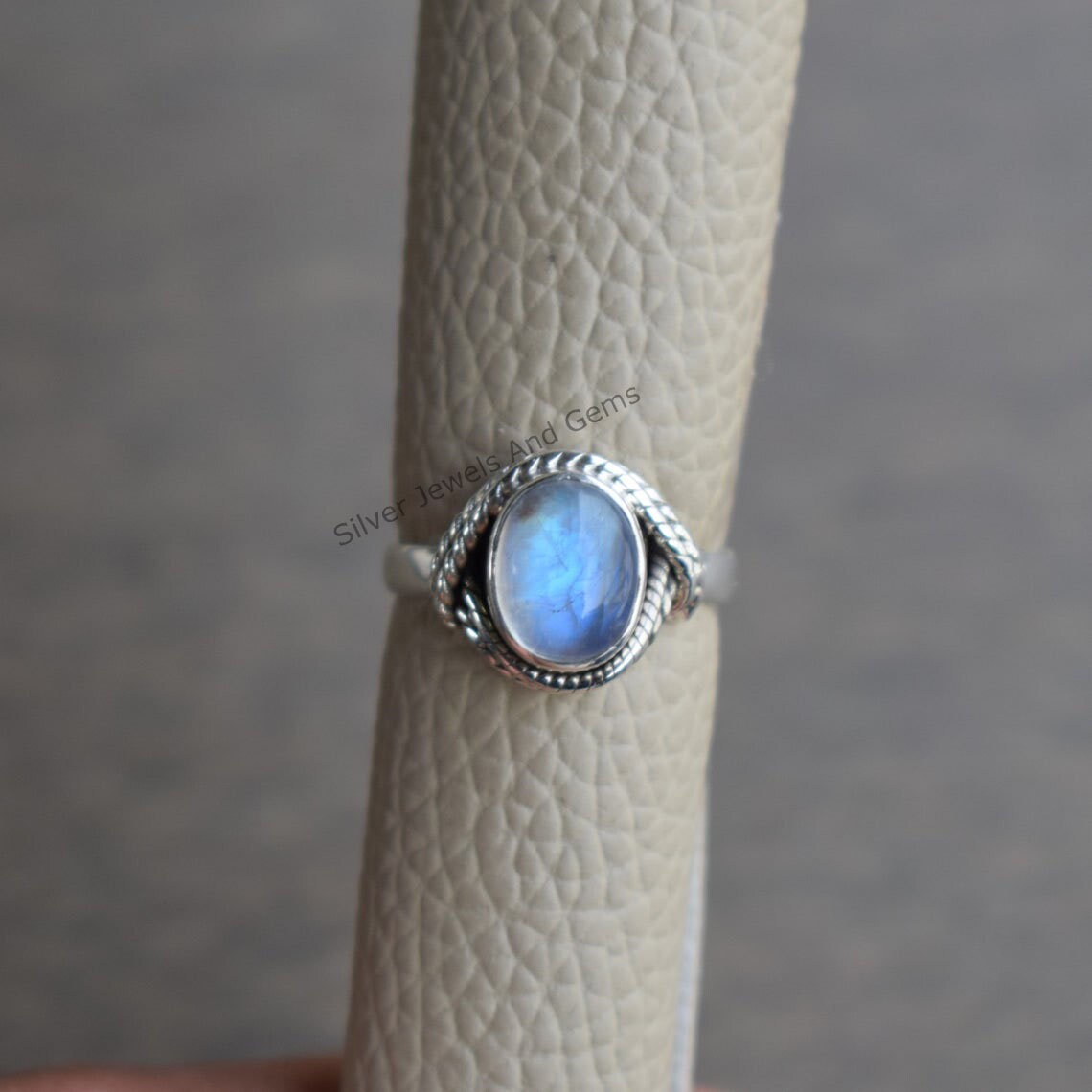 Natural Rainbow Moonstone Ring-blue Fire Moonstone - Etsy