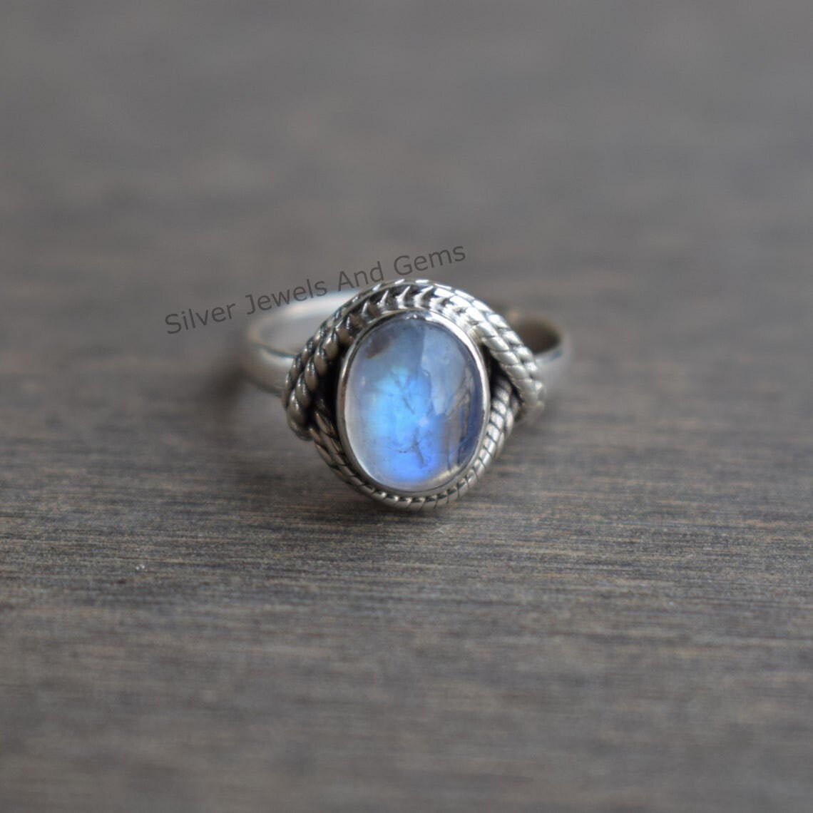 Natural Rainbow Moonstone Ring-blue Fire Moonstone - Etsy