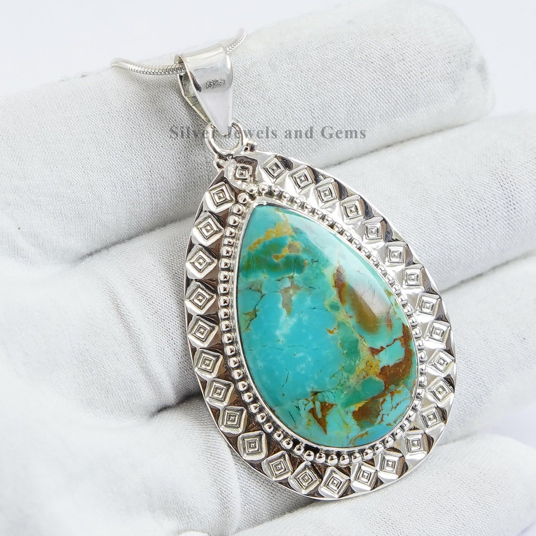Kingman Turquoise Pendant, Latin American Pendant, 925 Sterling Silver ...