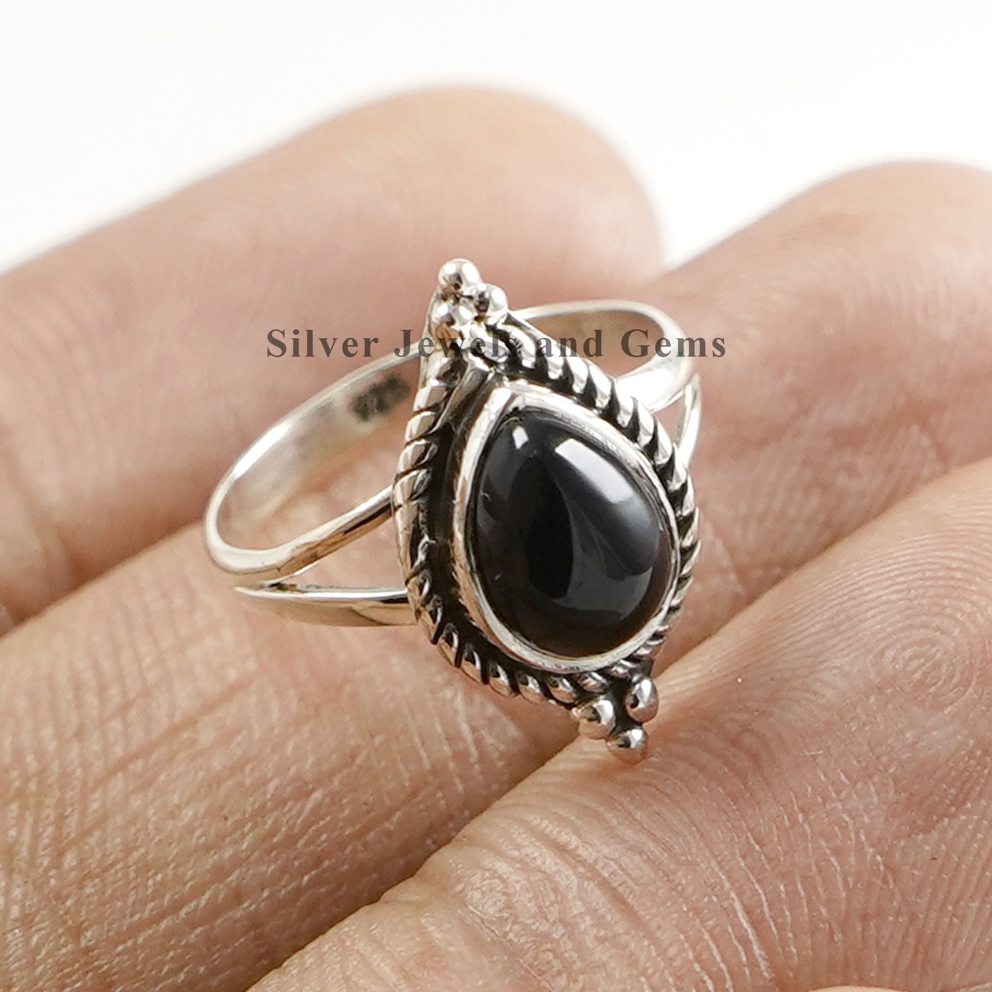 Natural Black Onyx Ring-Light Weight Ring-Handmade Ring-925 | Etsy