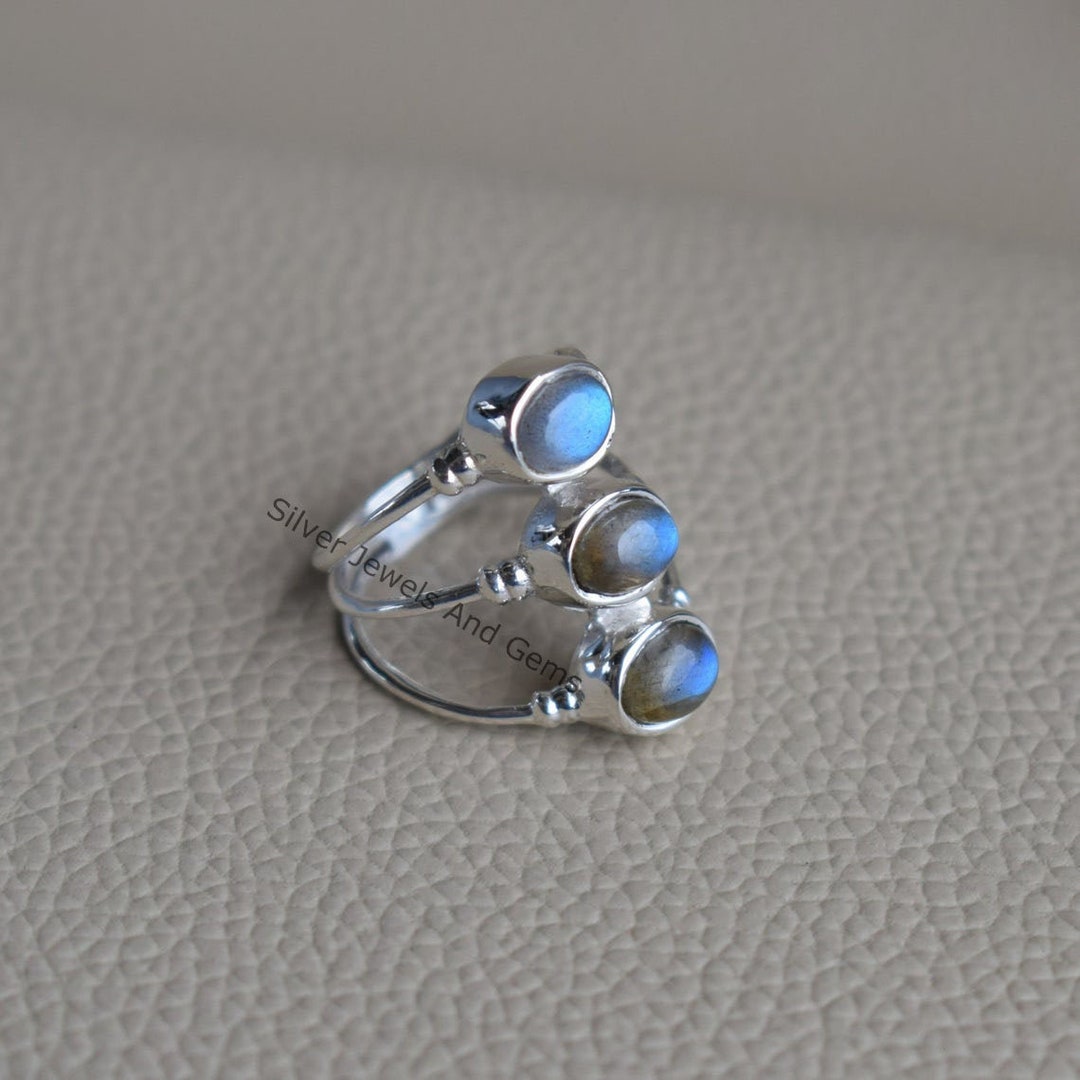 Blue Fire Labradorite Sterling Silver Ring, Multi Stone Triple Band - Etsy