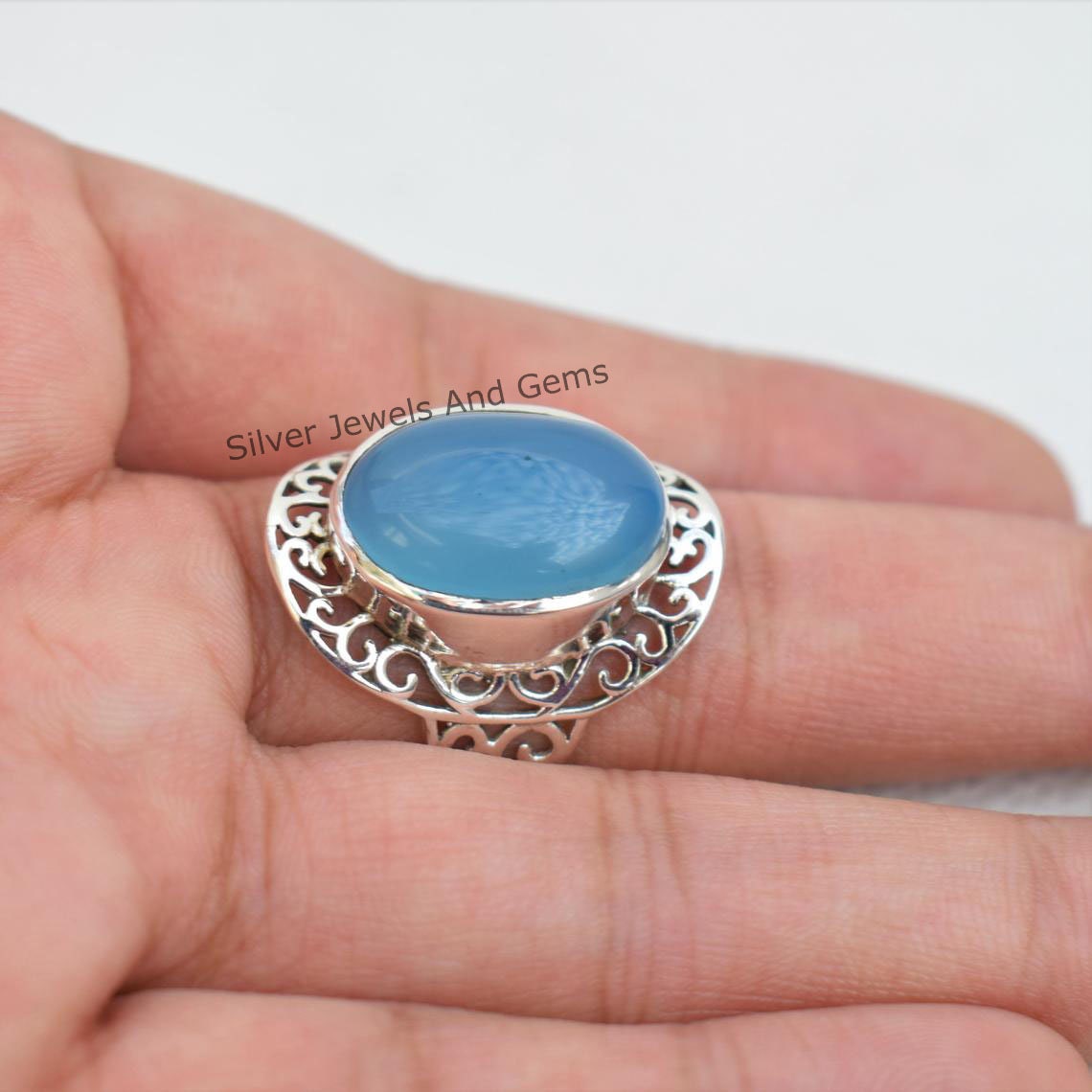 Anillo de calcedonia natural anillo de piedras preciosas - Etsy España