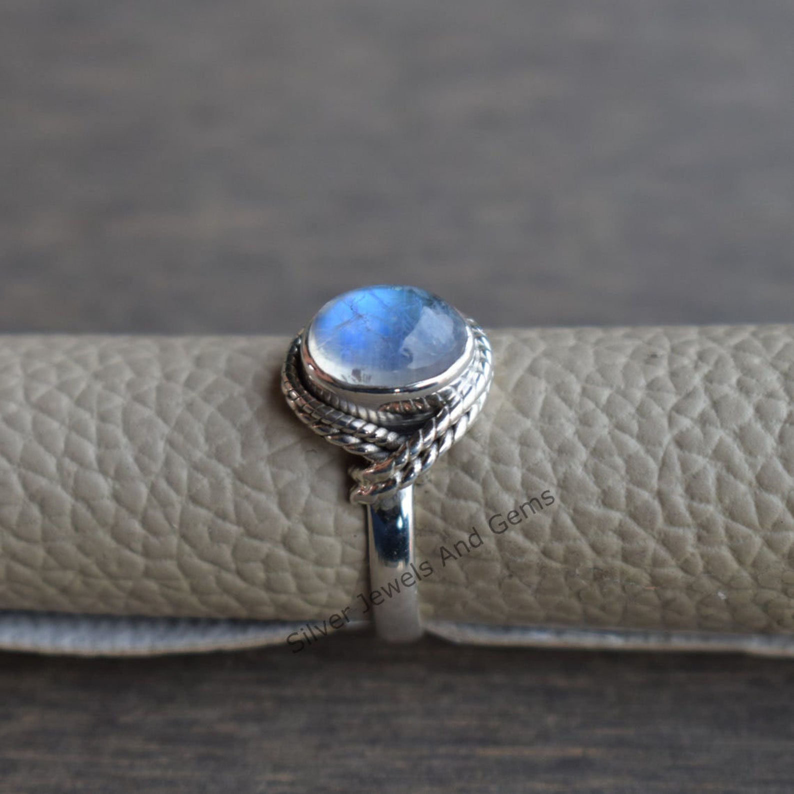 Natural Rainbow Moonstone Ring-blue Fire Moonstone - Etsy