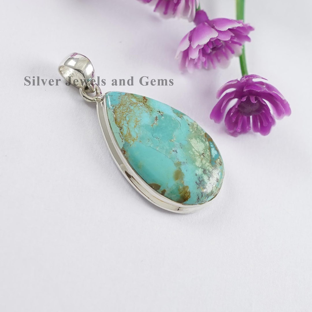 Kingman Turquoise Pendant, 925 Sterling Silver Pendant, Teardrop ...