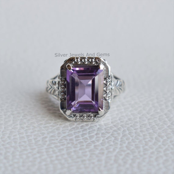 Naturlicher Amethyst Ring Handmade Silber Ring 925 Sterling Silber Ring Rechteck Amethyst Designer Ring Februar Birthstone Versprechen Ring Etsy