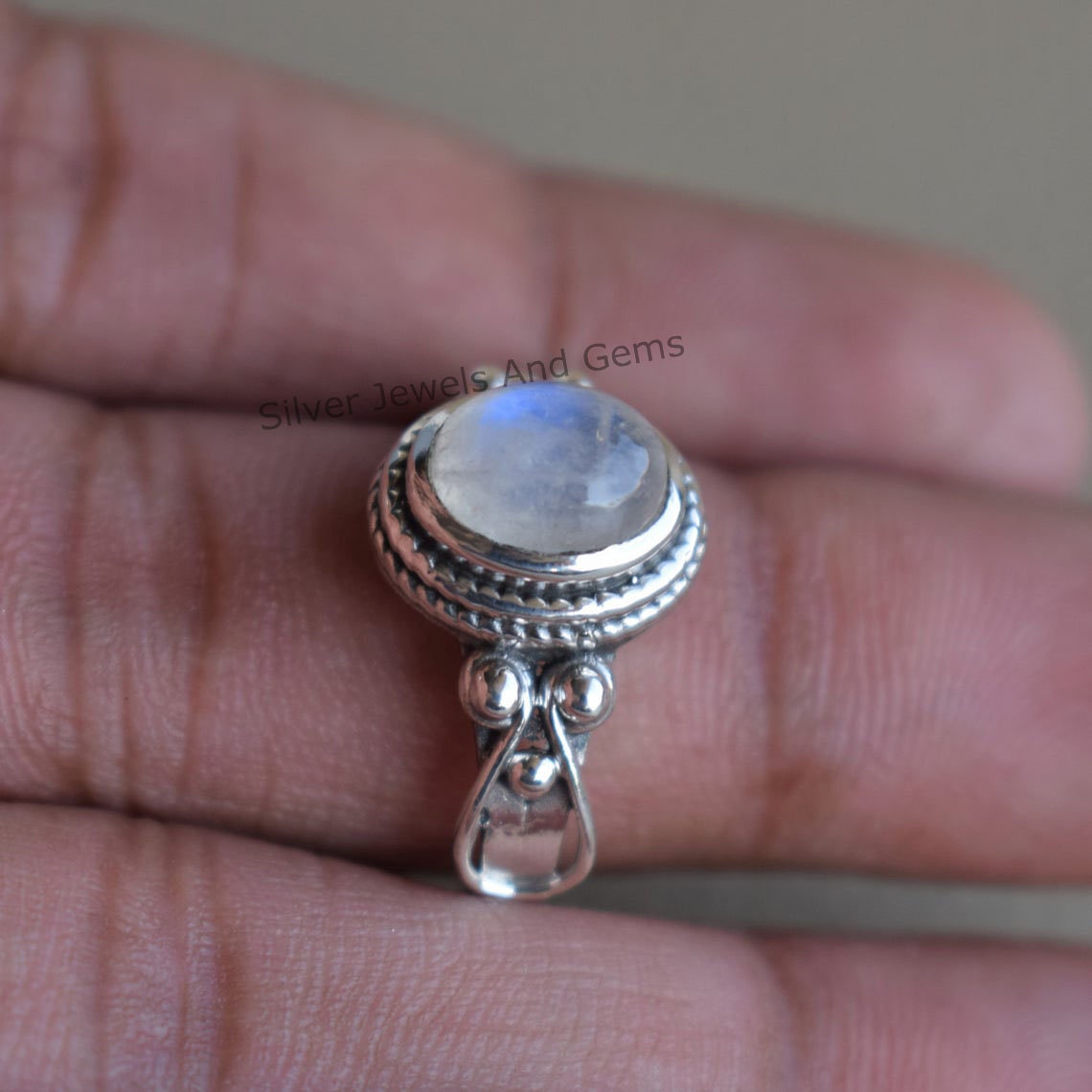 Natural Rainbow Moonstone Ring-blue Fire Moonstone - Etsy
