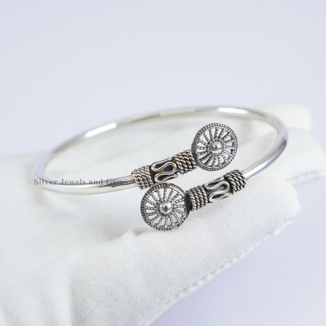 925 Sterling Silver Wheel Cuff Bracelet, Simple Handmade Bracelet, Gift ...