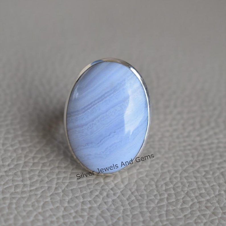 Natural Blue Lace Agate Ring-handmade Silver Ring-925 Sterling | Etsy