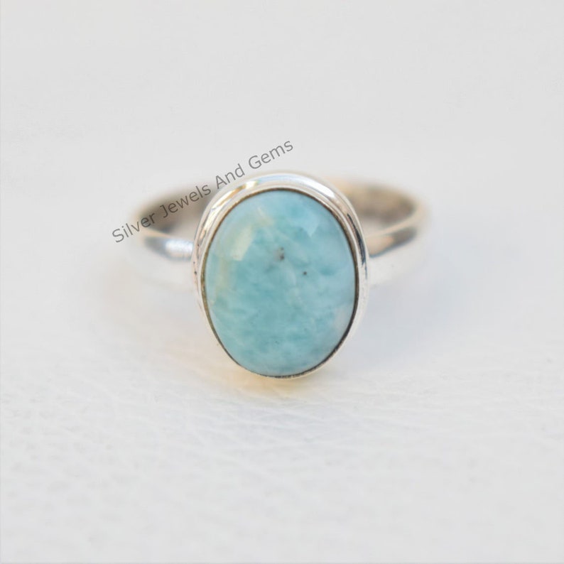 Natural Larimar Ring-handmade Silver Ring-oval Larimar | Etsy