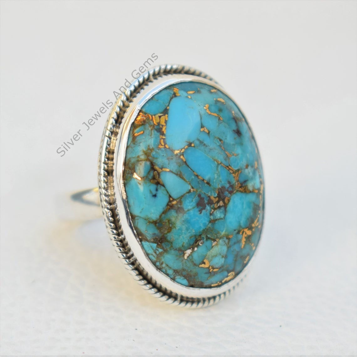 Copper Turquoise Ring, Handmade Ring, 925 Sterling Silver Ring, Oval ...
