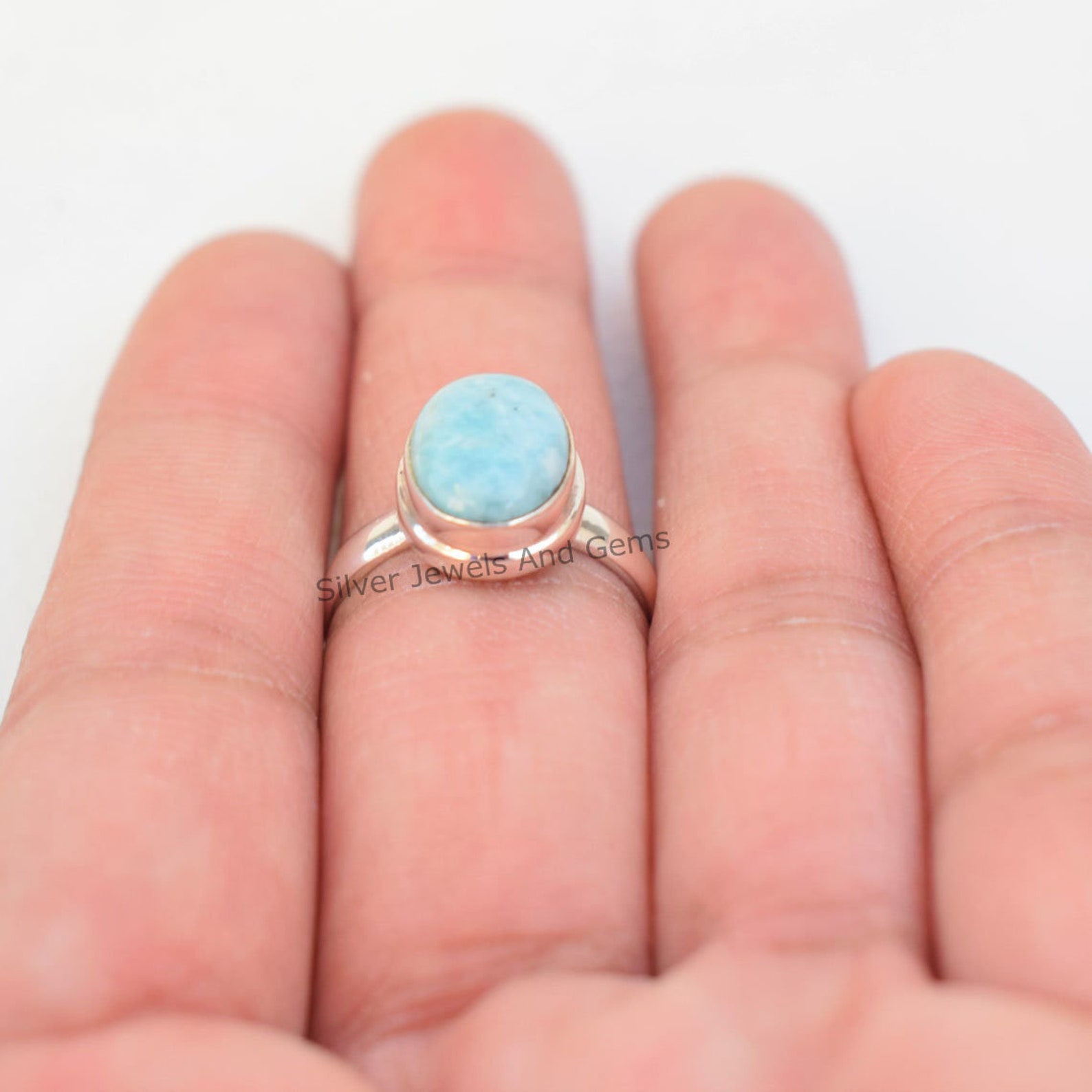 Natural Larimar Ring-handmade Silver Ring-oval Larimar | Etsy