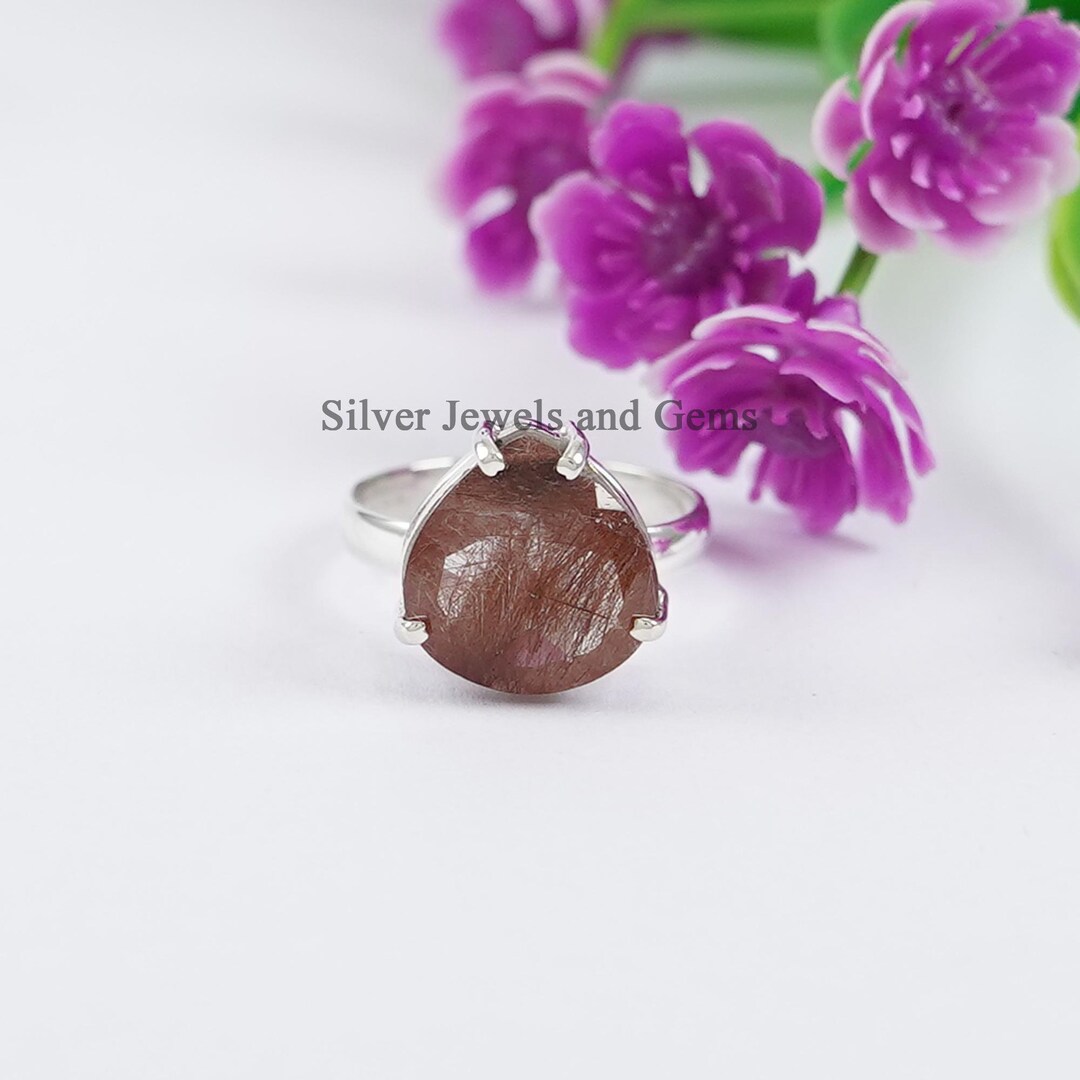 Natural Red Rutile Ring, Rutilated Quartz Ring, Handmade Ring, 925 ...