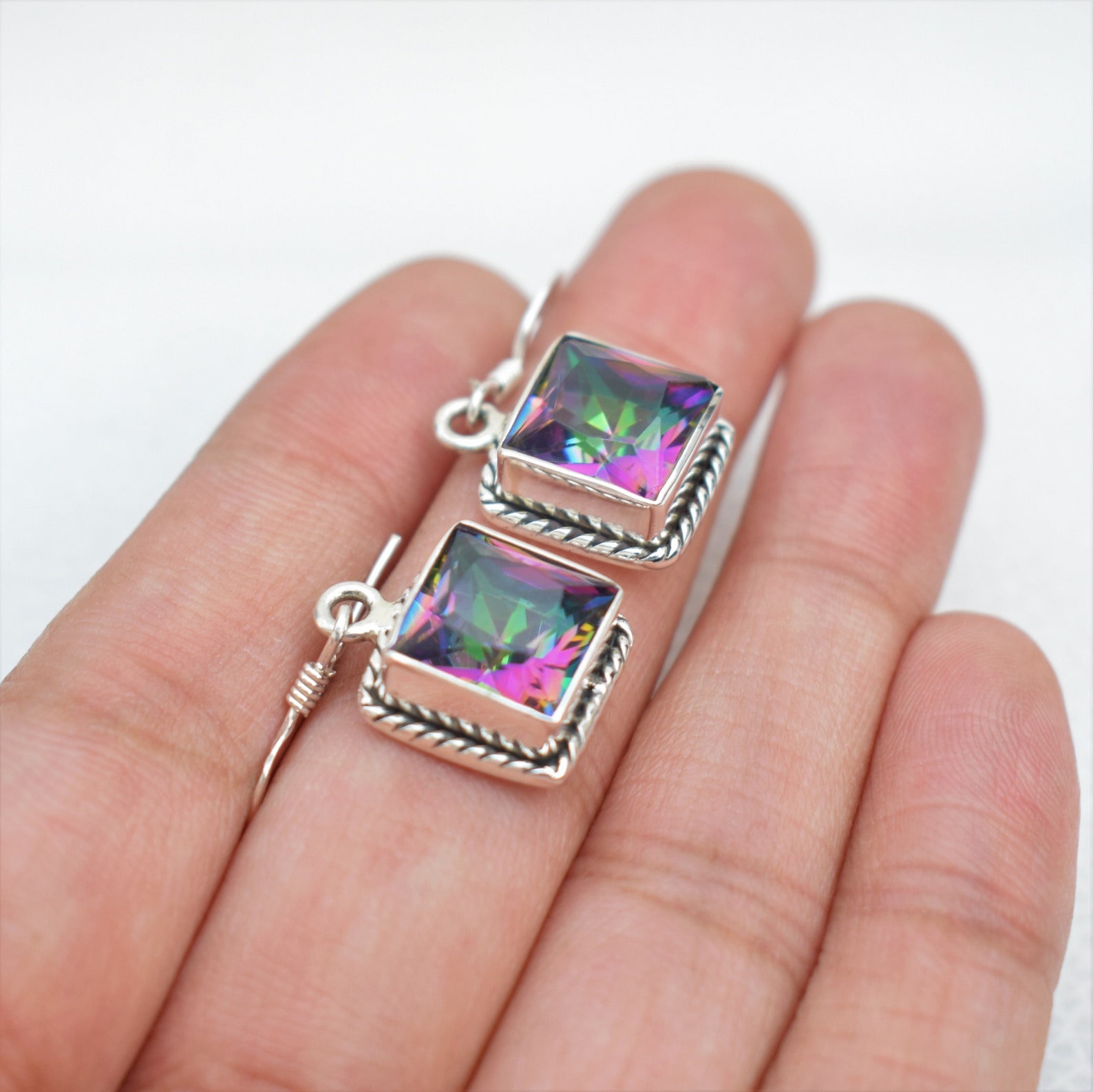 Handmade Square Mystic Topaz 925 Sterling Silver Earrings - Etsy