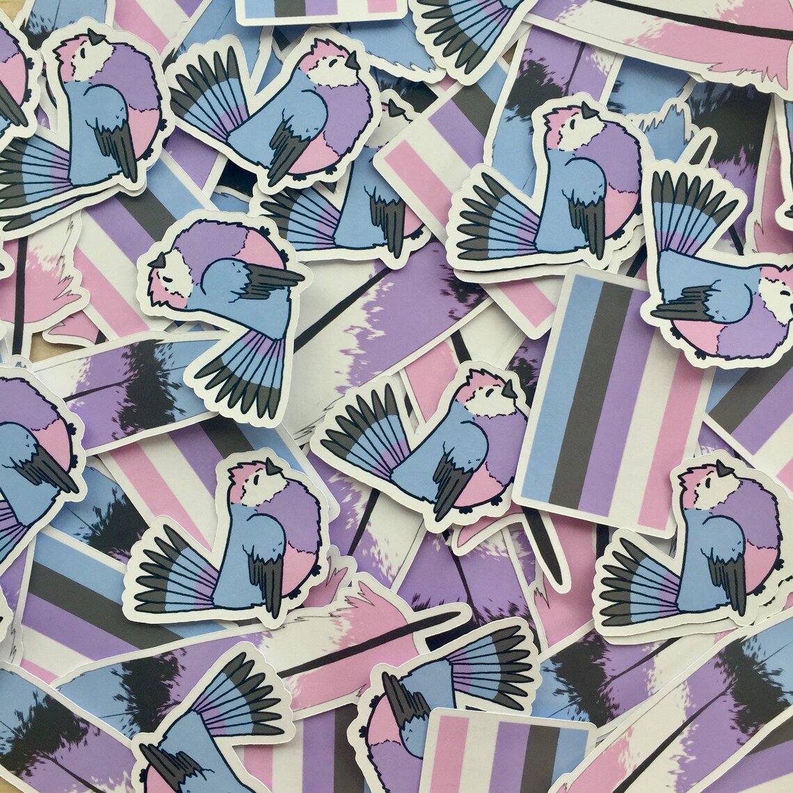 Gender Fluid Sticker Pastel Bird & Feather Gender Fluid Pride | Etsy