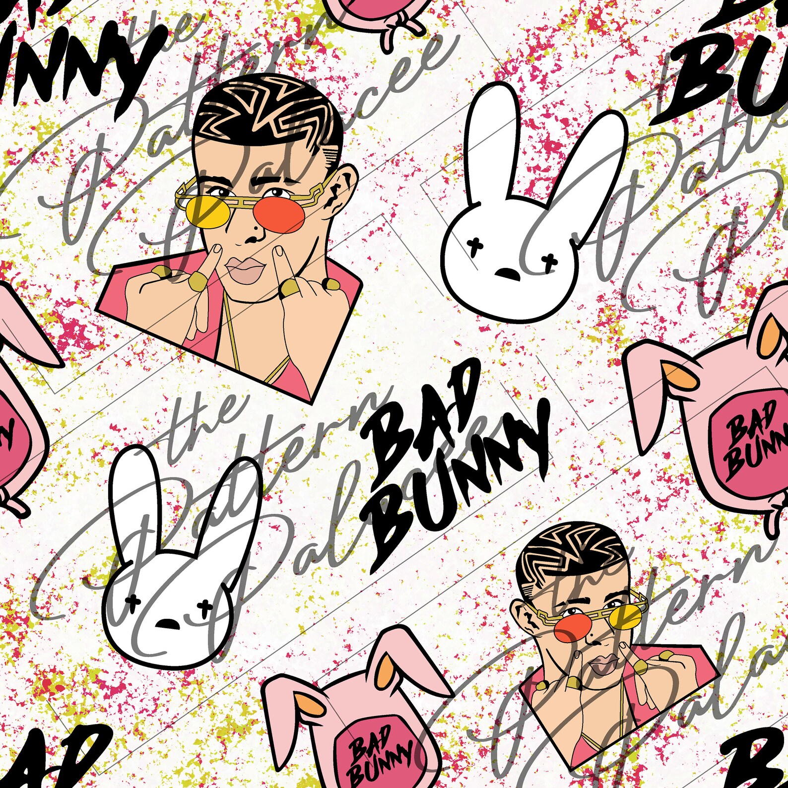 Bad Bunny / Archivo digital / Patrón sin costuras / Patrón rapero ...