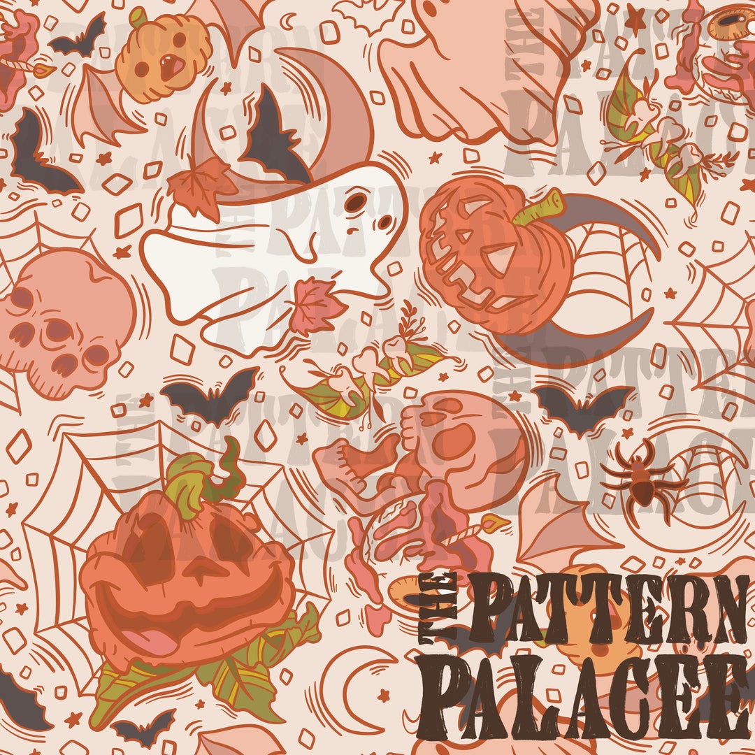 Spooky Halloween Seamless Pattern / Digital Pattern / Line Art Pattern ...
