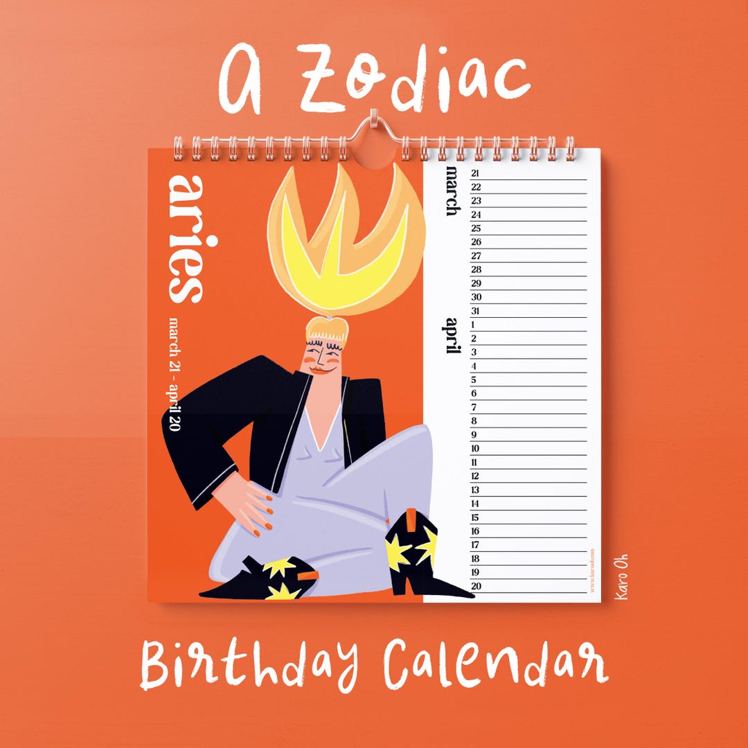 A Zodiac Birthday Calendar | 30x30cm | Wall Art Astrology Planner - Etsy