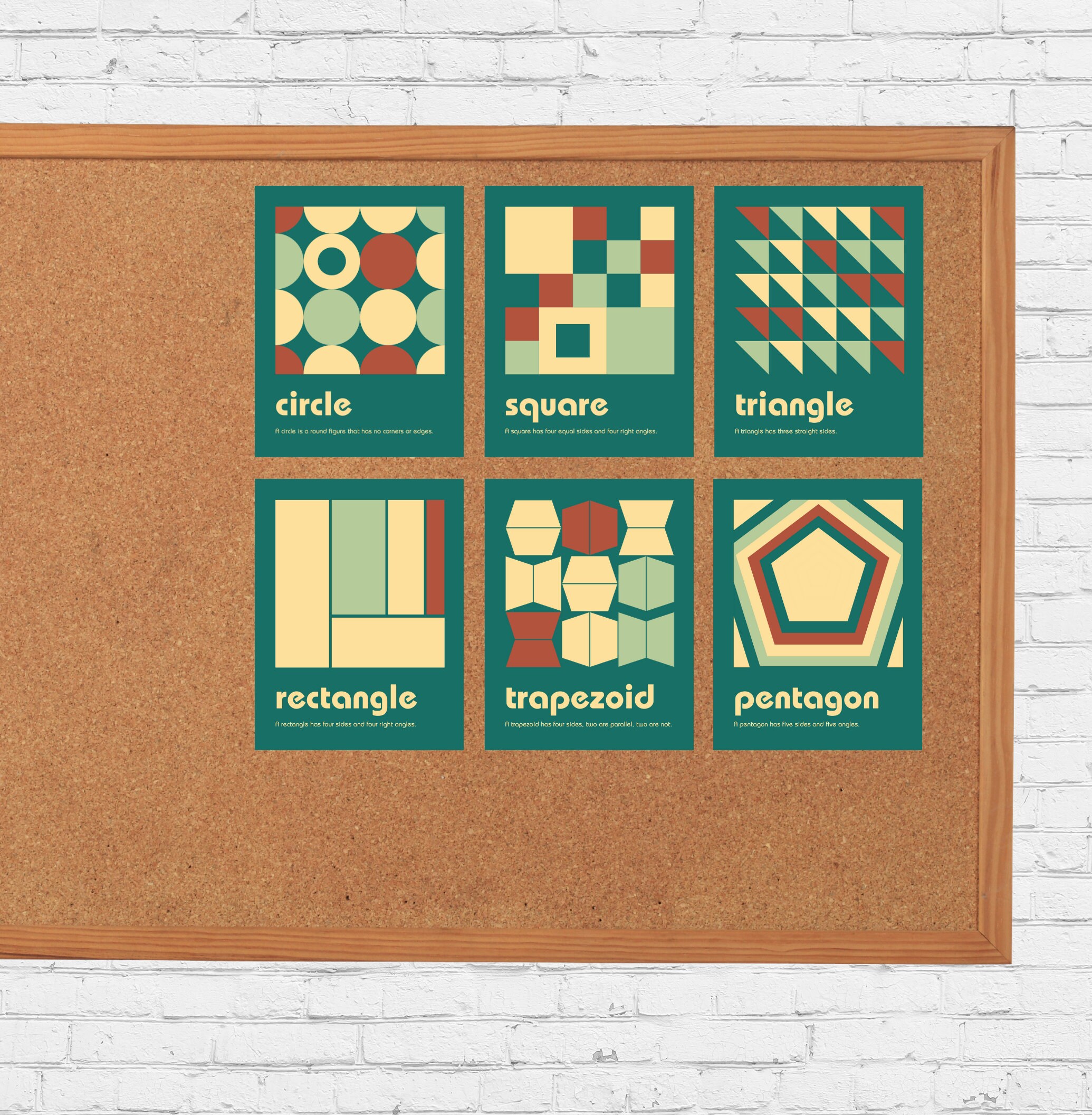 Midcentury Modern Shapes Poster (teal, Yellow, Green, Maroon) - Etsy