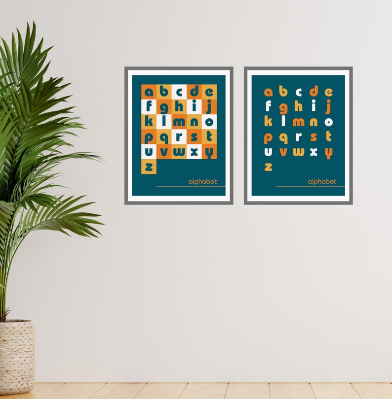 Midcentury Modern Alphabet Poster (navy, Orange, Yellow, White) - Etsy