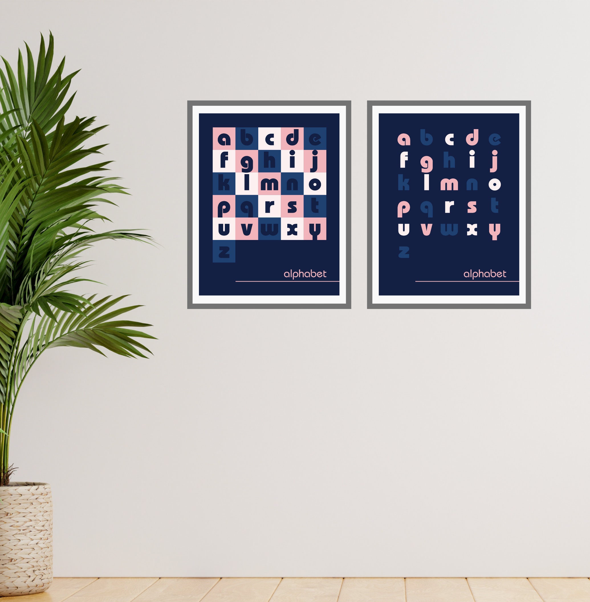 Midcentury Modern Alphabet Poster (navy, Peach, Blue, Pink) - Etsy