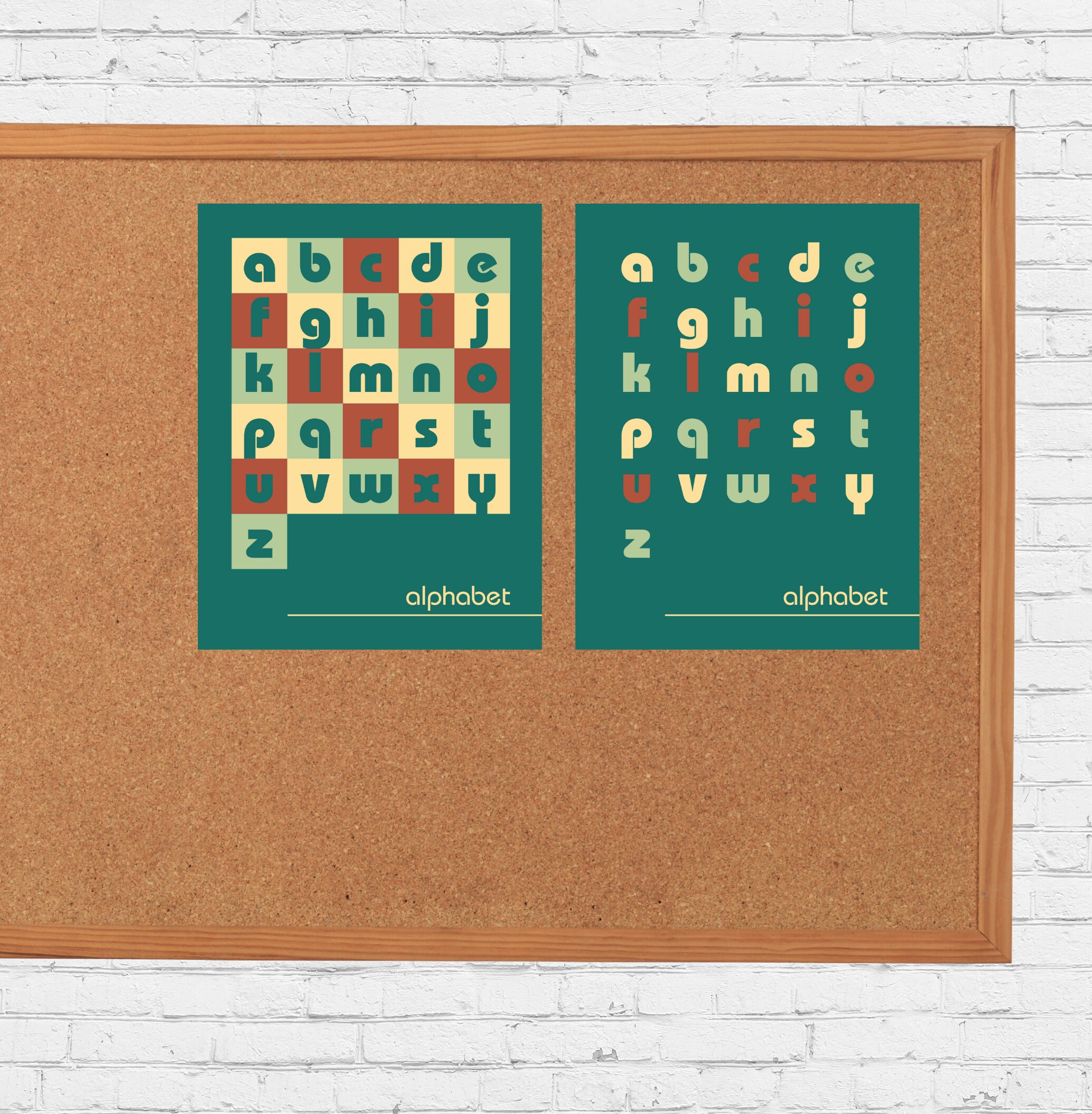 Midcentury Modern Alphabet Poster teal, Yellow, Green, Maroon - Etsy