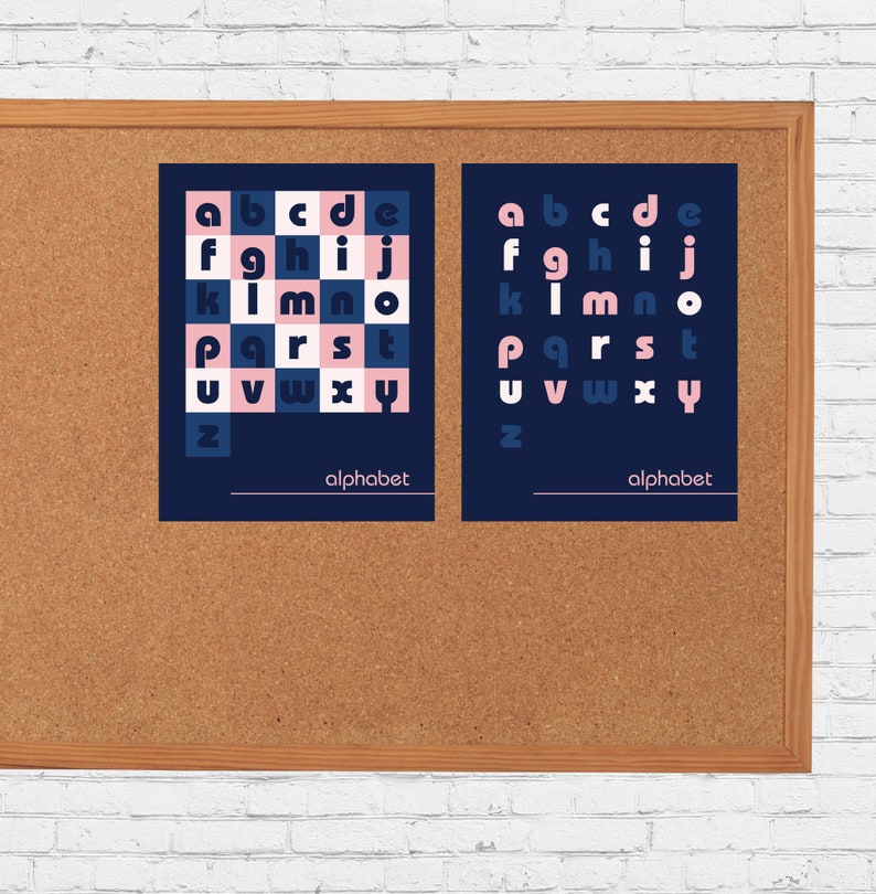 Midcentury Modern Alphabet Poster (navy, Peach, Blue, Pink) - Etsy