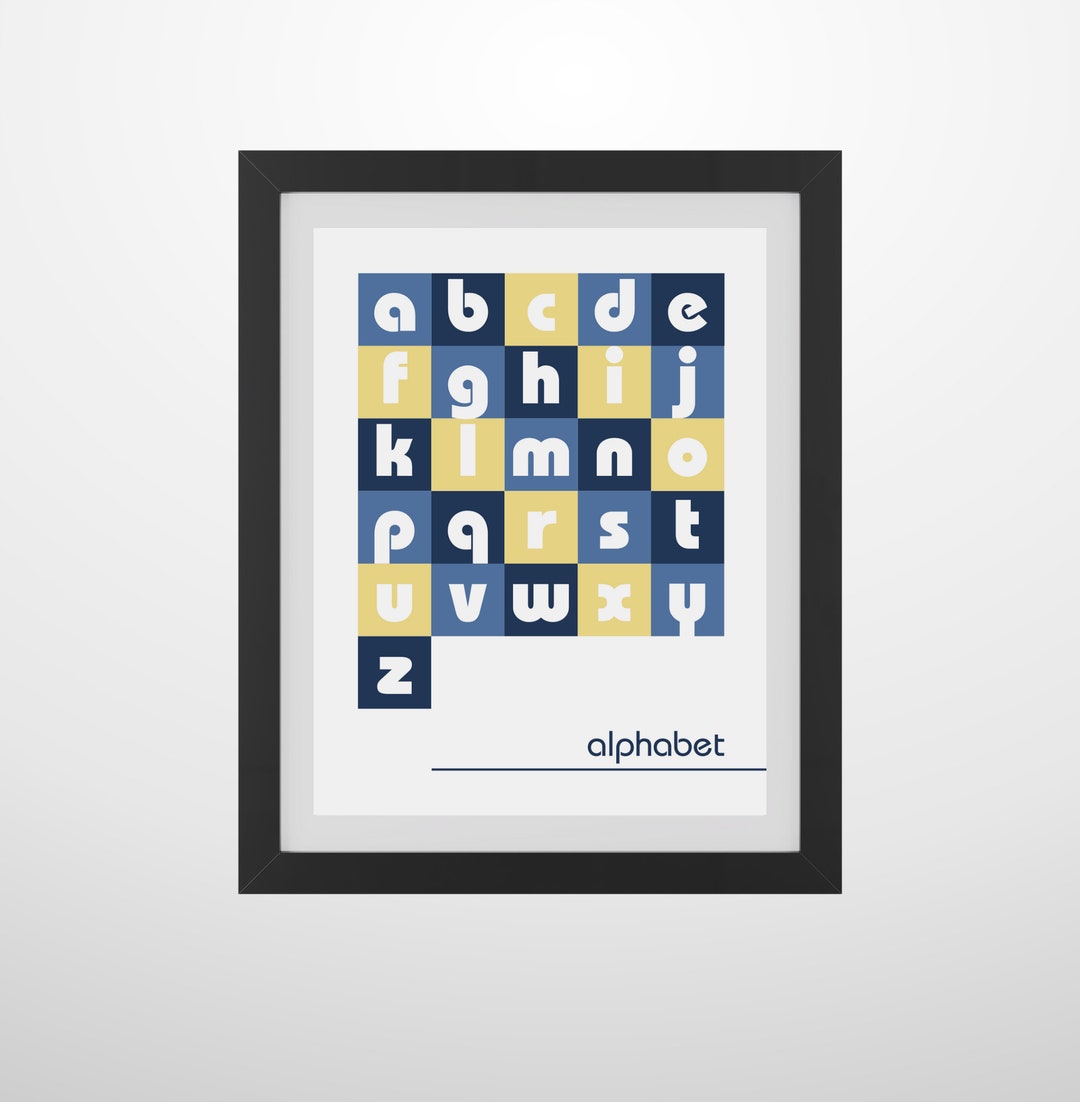Midcentury Modern Alphabet Poster (grey, Navy, Blue, Yellow) - Etsy