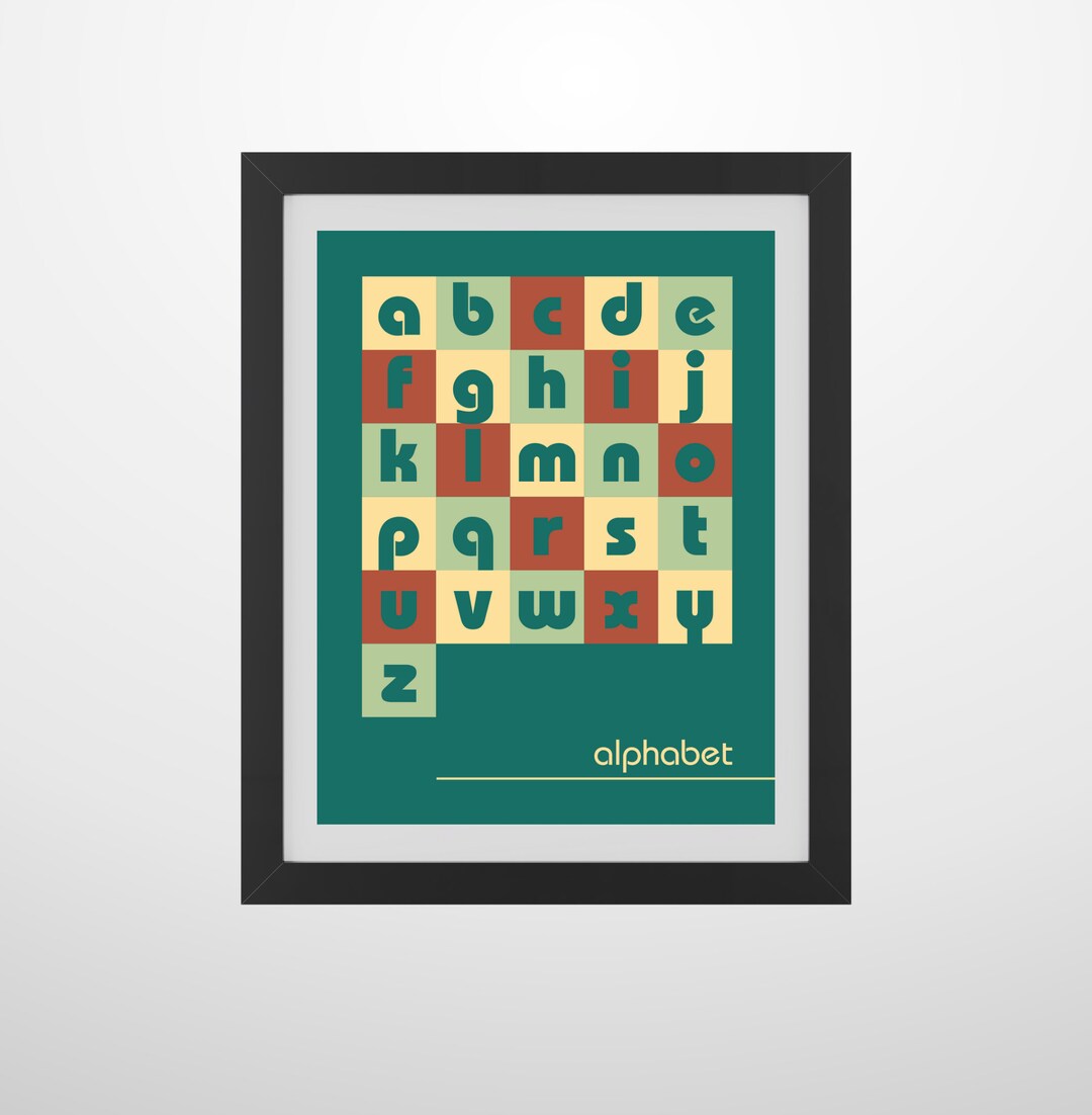 Midcentury Modern Alphabet Poster (teal, Yellow, Green, Maroon) - Etsy