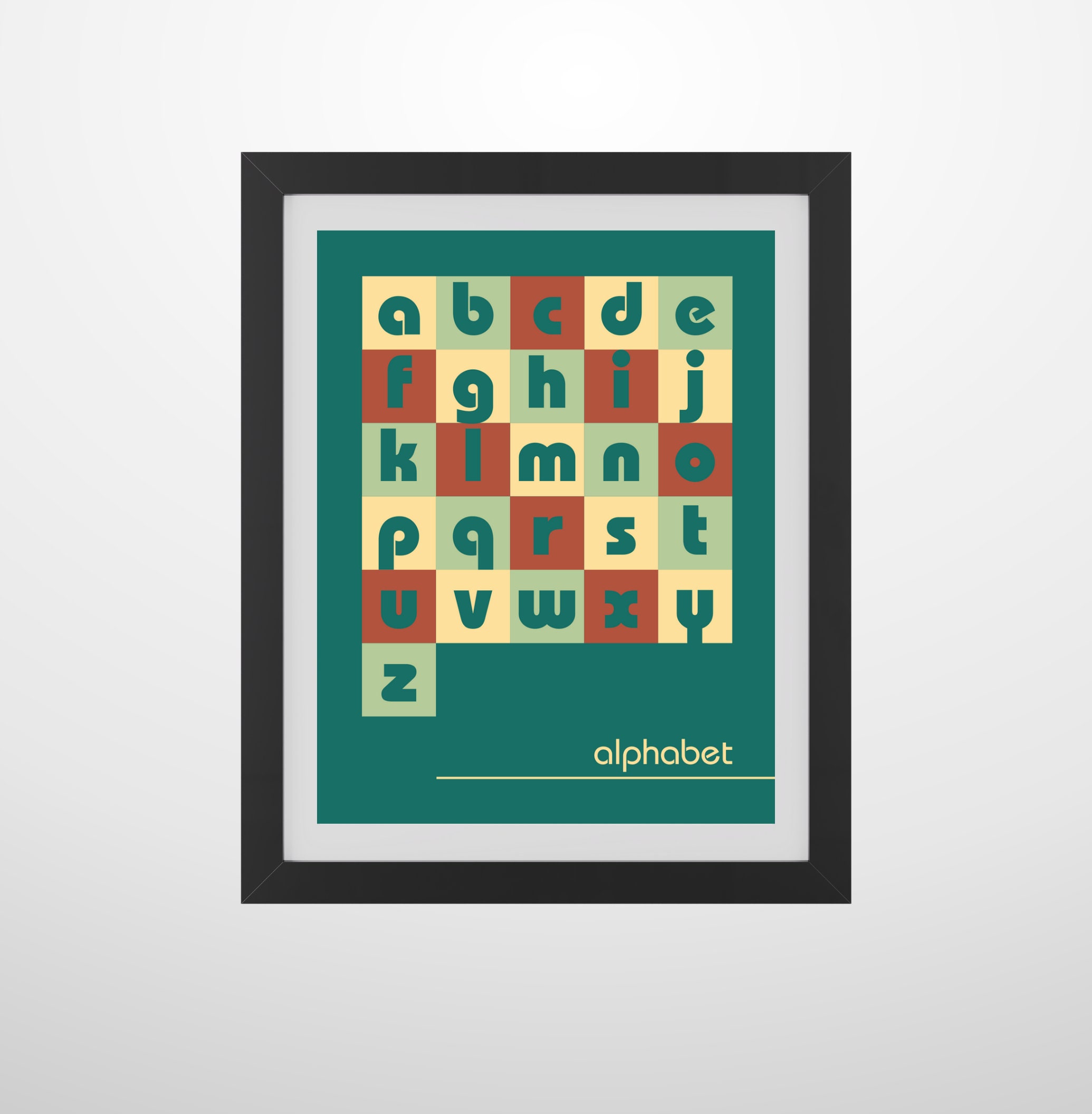 Midcentury Modern Alphabet Poster (teal, Yellow, Green, Maroon) - Etsy