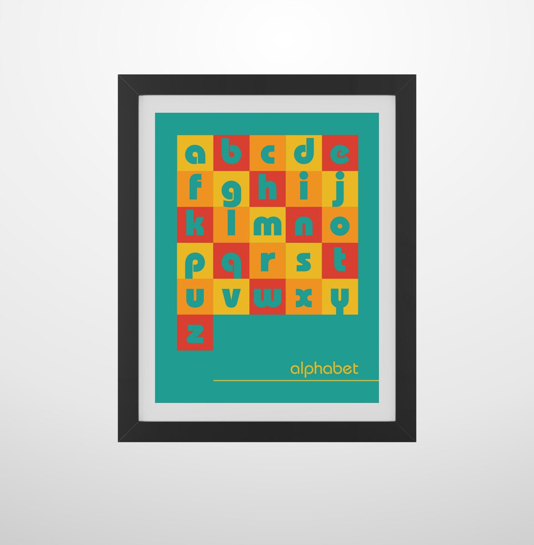 Midcentury Modern Alphabet Poster (teal, Yellow, Orange, Red) - Etsy