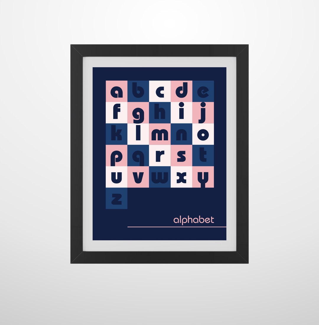 Midcentury Modern Alphabet Poster (navy, Peach, Blue, Pink) - Etsy