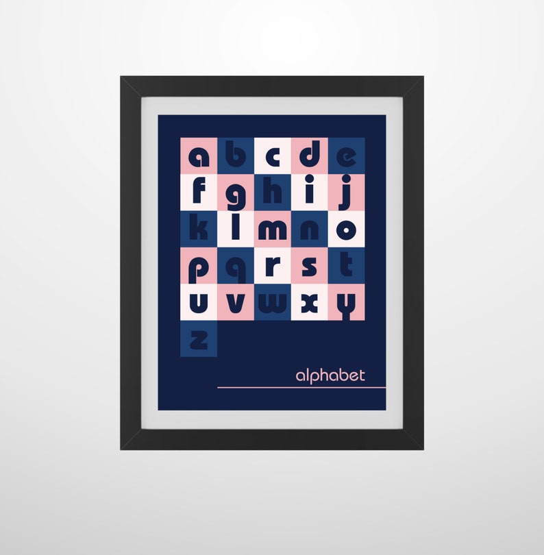 Midcentury Modern Alphabet Poster navy, Peach, Blue, Pink - Etsy