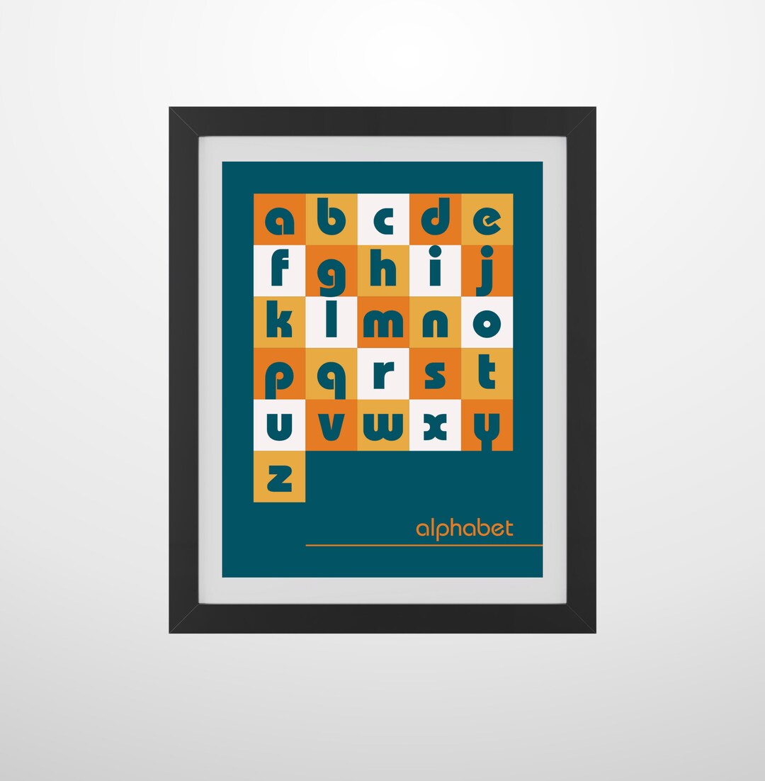 Midcentury Modern Alphabet Poster (navy, Orange, Yellow, White) - Etsy