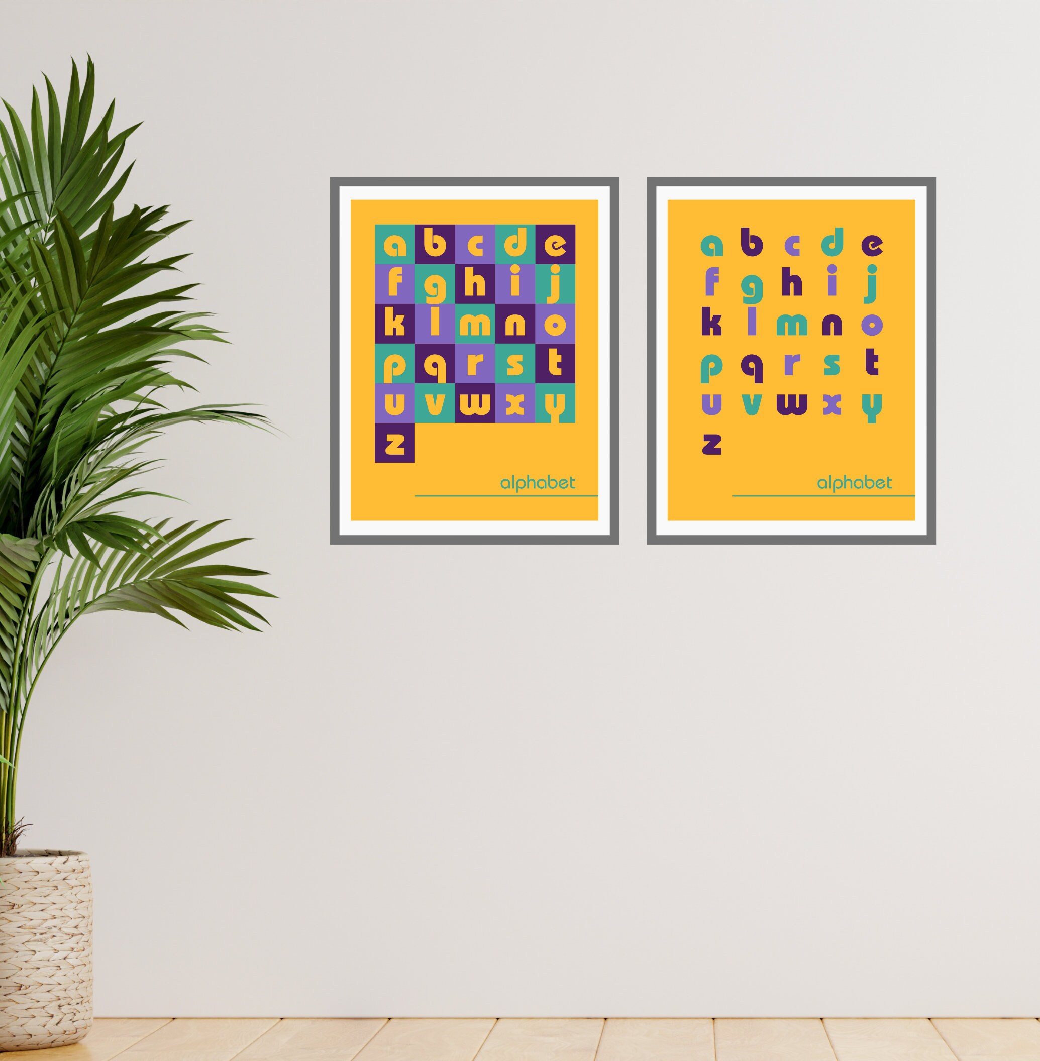 Midcentury Modern Alphabet Poster (yellow, Teal, Lilac, Purple) - Etsy