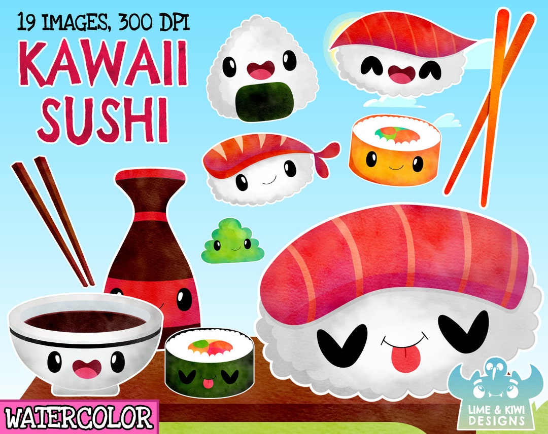 Kawaii Sushi Watercolor Clipart Instant Download Vector Art - Etsy UK