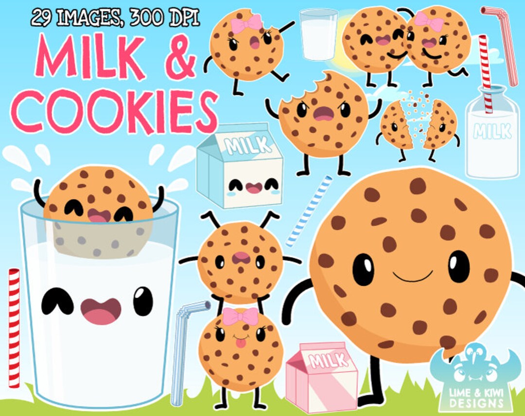 Milk and Cookies Clipart, Black and White, Digital Stamps, Commercial ...