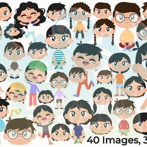 Asian Kids Clipart, Black and White, Digital Stamps, Commercial Use ...
