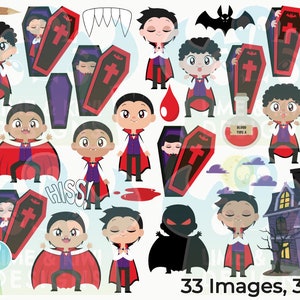 Vampire Boys Clipart, Black and White, Digital Stamps, Halloween ...