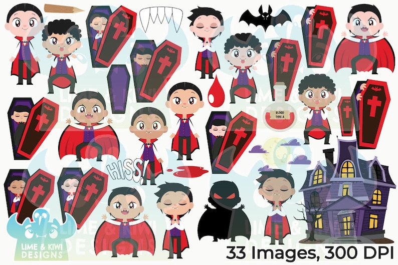 Vampire Boys Clipart, Black and White, Digital Stamps, Halloween ...