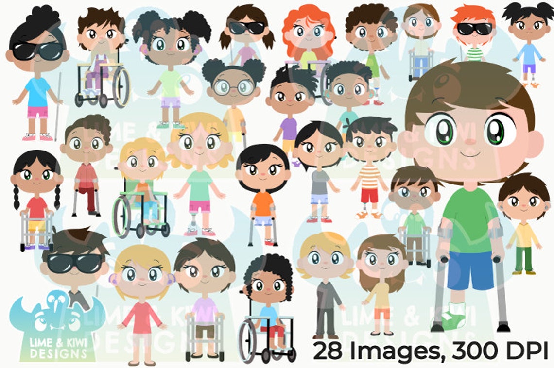 Differently Abled Kids Clipart Boy Girl Children Kids of | Etsy