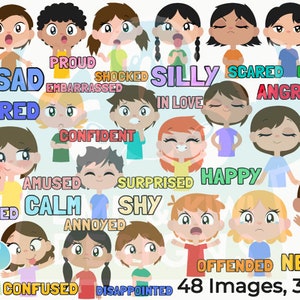 Emotions Clipart, Black and White, Digital Stamps, Commercial, Facial ...