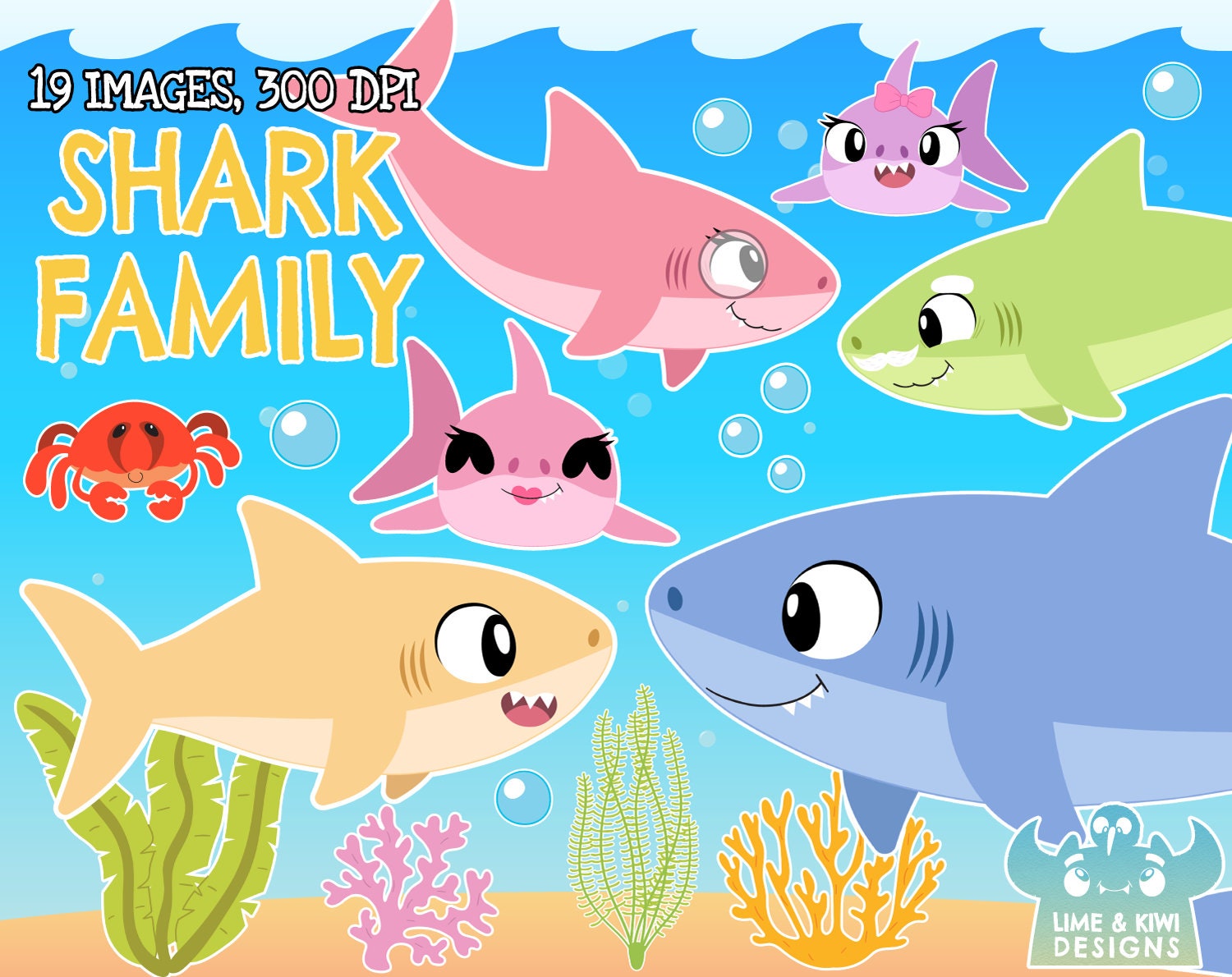 Shark Family Clipart Instant Download Vector Art Commercial | Etsy