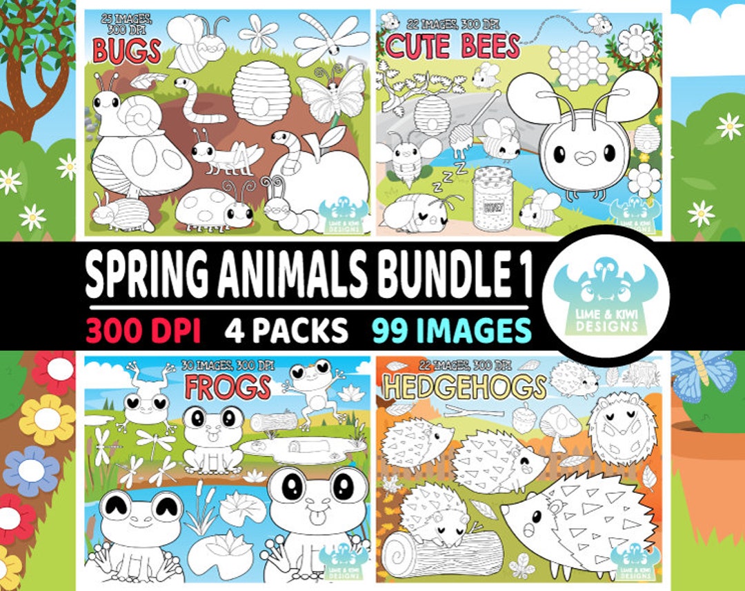 Spring Animals Digital Stamps Bundle 1, Bugs, Insects, Frogs ...