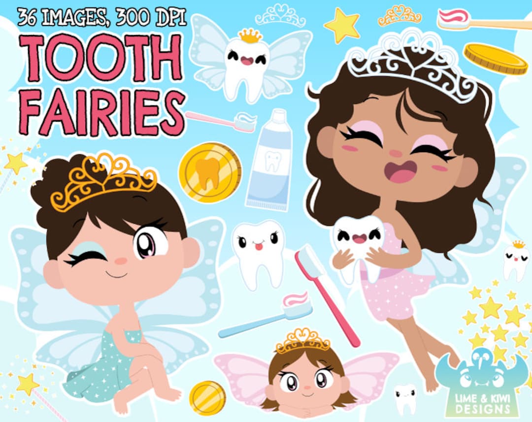 Tooth Fairies Clipart, Black and White, Digital Stamps, Tooth Fairy ...