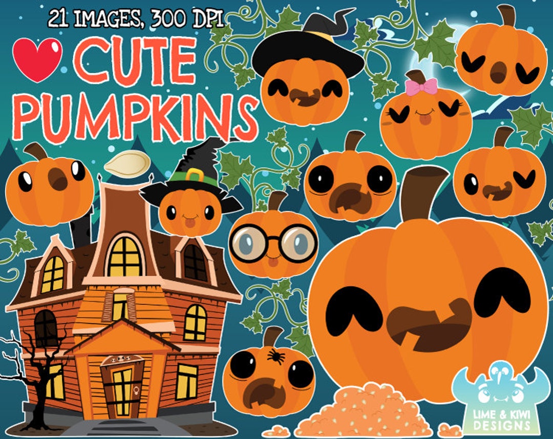 Cute Halloween Pumpkins Clipart, Black and White, Digital Stamps ...